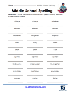 Middle School Spelling Worksheets - 15 Worksheets.com