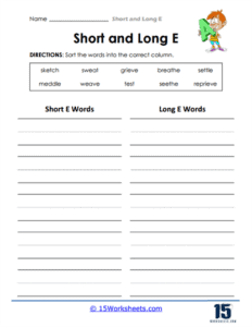 Short and Long E Worksheets | Distinguishing Sounds - 15 Worksheets.com