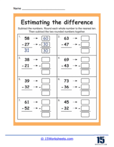 Estimating Differences Worksheets | Math Reasoning - 15 Worksheets.com