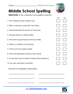 Middle School Spelling Worksheets - 15 Worksheets.com