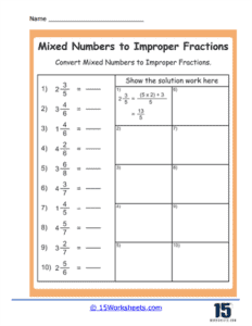 Mixed Numbers to Improper Fractions Worksheets - 15 Worksheets.com