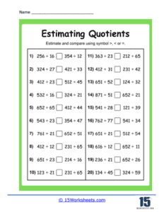 Estimating Quotients Worksheets - 15 Worksheets.com