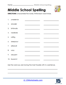 Middle School Spelling Worksheets - 15 Worksheets.com