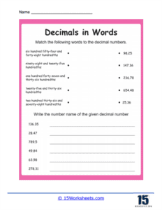 Decimals in Words Worksheets - 15 Worksheets.com