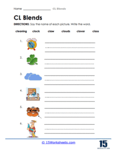 CL Blends Worksheets - 15 Worksheets.com
