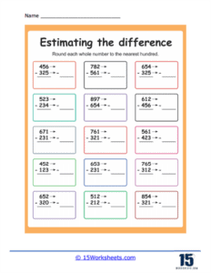 Estimating Differences Worksheets | Math Reasoning - 15 Worksheets.com