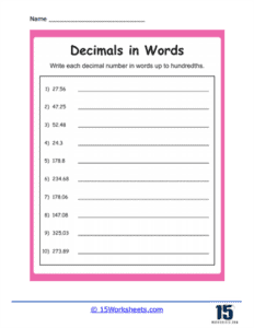Decimals in Words Worksheets - 15 Worksheets.com