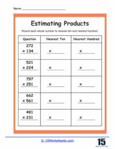 Estimating Products Worksheets | Approximate Multiplication - 15 ...