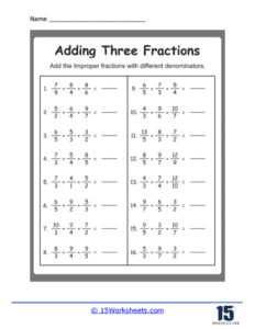 Adding 3 Fractions Worksheets | Sum, Simplify & Compare - 15 Worksheets.com