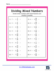Dividing Mixed Numbers Worksheets - 15 Worksheets.com