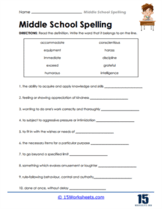 Middle School Spelling Worksheets - 15 Worksheets.com