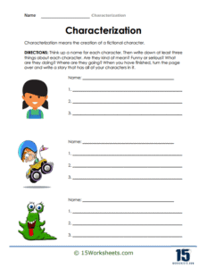 Direct and Indirect Characterization Worksheets