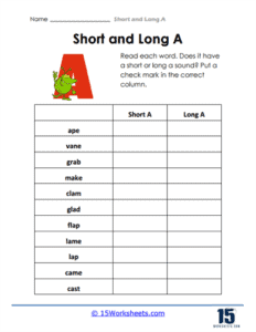 Short and Long A Worksheets | Phonics Collection - 15 Worksheets.com