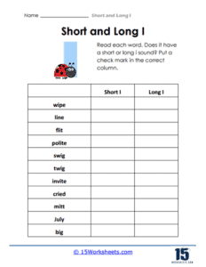 Short and Long I Worksheets | Sound Practice - 15 Worksheets.com