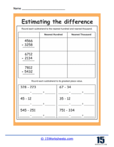 Estimating Differences Worksheets | Math Reasoning - 15 Worksheets.com