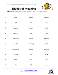 Shades of Meaning Worksheets | Reading Collection - 15 Worksheets.com
