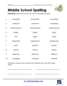 Middle School Spelling Worksheets - 15 Worksheets.com