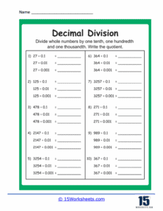 Decimal Division Worksheets - 15 Worksheets.com