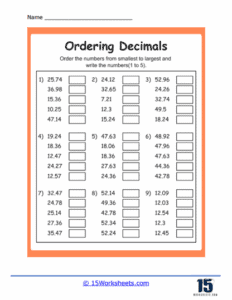 Ordering Decimals Worksheets | Developing Number Sense - 15 Worksheets.com