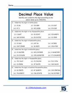 Place Value of Decimals Worksheets - 15 Worksheets.com