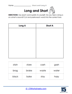 Short and Long A Worksheets | Phonics Collection - 15 Worksheets.com