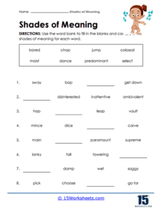 Shades of Meaning Worksheets | Reading Collection - 15 Worksheets.com