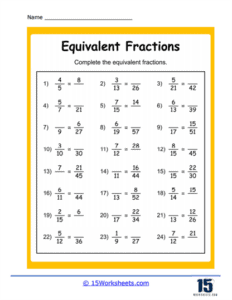 Equivalent Fractions Worksheets | Value Practice Exercises - 15 ...