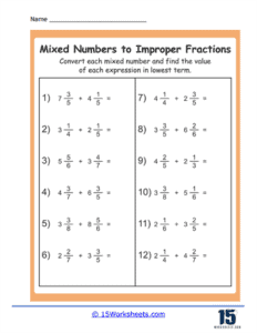 Mixed Numbers to Improper Fractions Worksheets - 15 Worksheets.com
