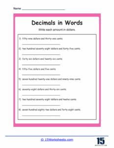 Decimals in Words Worksheets - 15 Worksheets.com