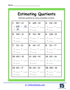 Estimating Quotients Worksheets - 15 Worksheets.com