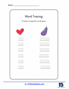 Word Tracing Worksheets | Kindergarten Writing - 15 Worksheets.com