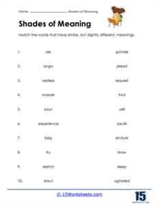 Shades of Meaning Worksheets | Reading Collection - 15 Worksheets.com