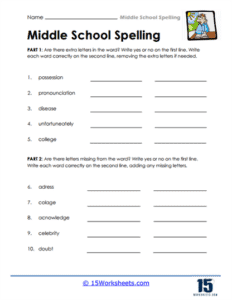Middle School Spelling Worksheets - 15 Worksheets.com