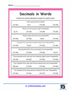 Decimals in Words Worksheets - 15 Worksheets.com