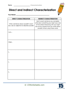 Direct and Indirect Characterization Worksheets