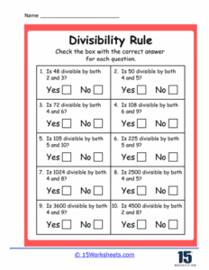 Divisibility Rules Worksheets - 15 Worksheets.com