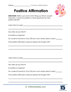 Positive Affirmations Worksheets | Mindset Series - 15 Worksheets.com