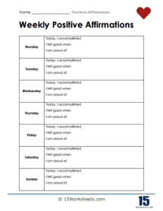 Positive Affirmations Worksheets | Mindset Series - 15 Worksheets.com