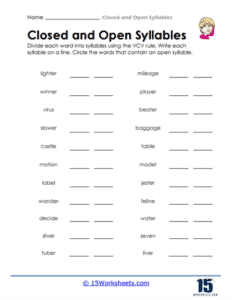 Closed and Open Syllables Worksheets - 15 Worksheets.com