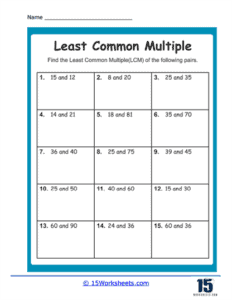 Least Common Multiples Worksheets | Factors - 15 Worksheets.com