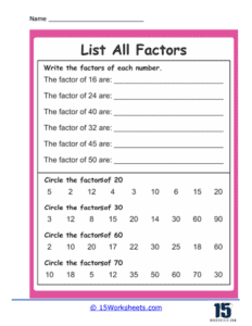 List All Factors Worksheets | Free Printable Practice- 15 Worksheets.com