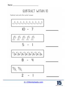 Subtract Within 10 Worksheets - 15 Worksheets.com