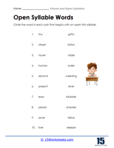 Closed and Open Syllables Worksheets - 15 Worksheets.com