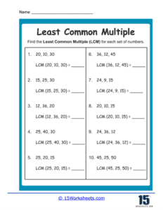 Least Common Multiples Worksheets | Factors - 15 Worksheets.com