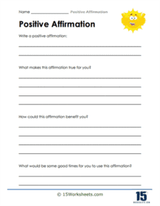 Positive Affirmations Worksheets | Mindset Series - 15 Worksheets.com