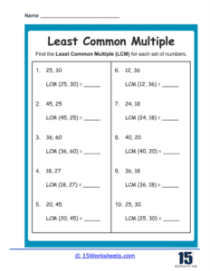 Least Common Multiples Worksheets | Factors - 15 Worksheets.com