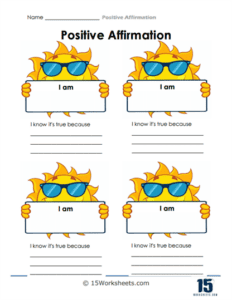 Positive Affirmations Worksheets | Mindset Series - 15 Worksheets.com