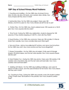 100th Day of School Worksheets | Century Milestone Day - 15 Worksheets.com