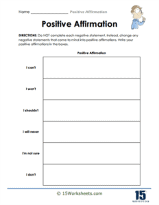 Positive Affirmations Worksheets | Mindset Series - 15 Worksheets.com