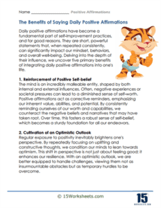 Positive Affirmations Worksheets | Mindset Series - 15 Worksheets.com